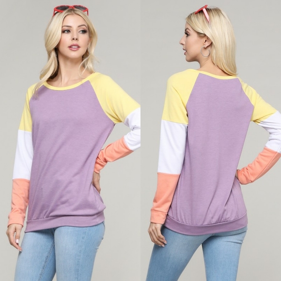 Tops | Pastel Long Sleeve Colorblock Top | Poshmark